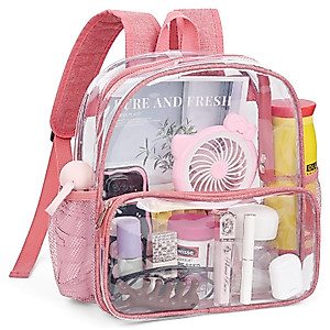 Crosstime Pink Clear Backpack for Stadium Events 12x6x12 Clear Stadium Bag For Sporting Events Games Festival Concerts,Women Girls