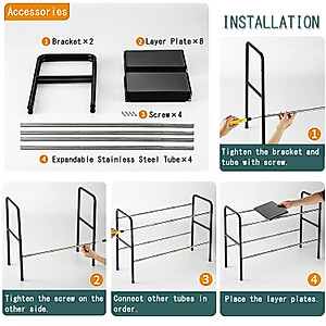 Under Sink Cabinet Shelf Organizer, Expandable Metal Under Sink Rack Storage with 8 Removable Panels for Kitchen Bathroom, 2 Tiers, White