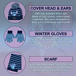Disney Lilo and Stitch Kids Beanie Hat and Glove Set for Girls – Blue Stitch Hat for Girls Ages 5-13