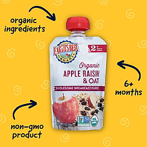 Earth's Best Organic Stage 2 Baby Food, Apple Raisin Breakfast, 4 Oz Pouch