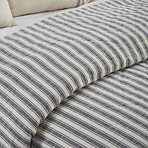 Piper Classics Market Place Gray Queen Quilt, 100% Cotton with Gray Ticking, Hand Quilted Grain Sack Bed Spread Bedding for Boho, Shabby Chic and Rustic Farmhouse Decor (90”x90”) …