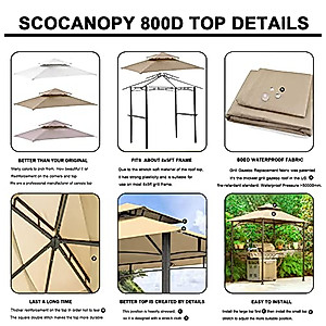 SCOCANOPY Universal Stretch Waterproof Grill Gazebo Replacement Roof for 8' x 5' Frame,Beige