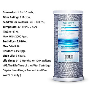 10-Inch Whole House Carbon Block Water Filter -4.5" x 10"-5 Micron- Pack 4