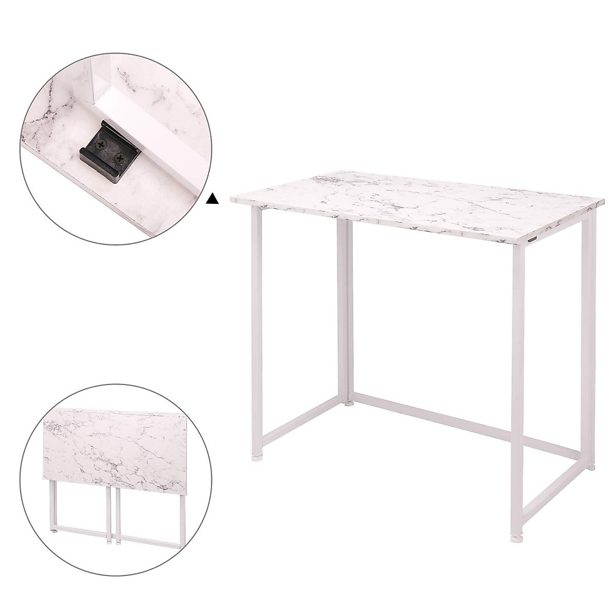 Leopard Outdoor Products Folding Computer Desk for Small Spaces, Space-Saving Home Office Desk, Foldable Computer Table, Laptop Table, Writing Desk, Compact Study Reading Table (Marble White)