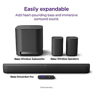 Roku Streambar Pro | 4K/HD/HDR Streaming Media Player & Cinematic Sound, All In One, includes Roku Voice Remote with Headphone Jack for Private Listening, Personal Shortcut Buttons, and TV Controls