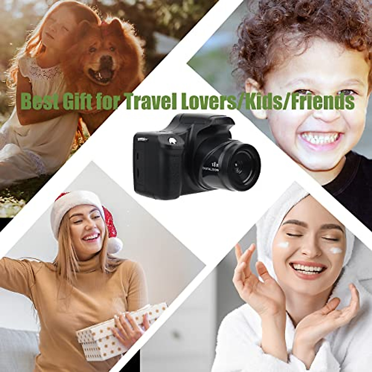 Portable Digital Camera,3.0-Inch LCD Screen SLR Camera,18X Zoom,Support 24 Million Pixels,Suitable for Family Gatherings,Outdoor Travel, Gifts for Children(Black1)