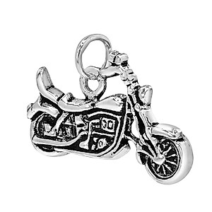 Cool Chopper Motorcycle Detailed .925 Sterling Silver Pendant Charm