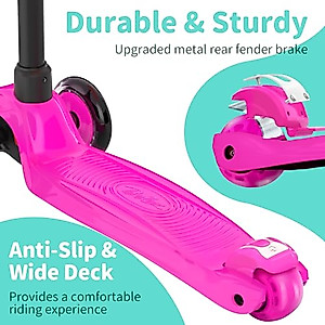 BELEEV Scooters for Kids 3 Wheel Kick Scooter for Toddlers Girls Boys, 4 Adjustable Height, Lean to Steer, Light up Wheels, Extra-Wide Board for Children Ages 3-12 (Black Pink)