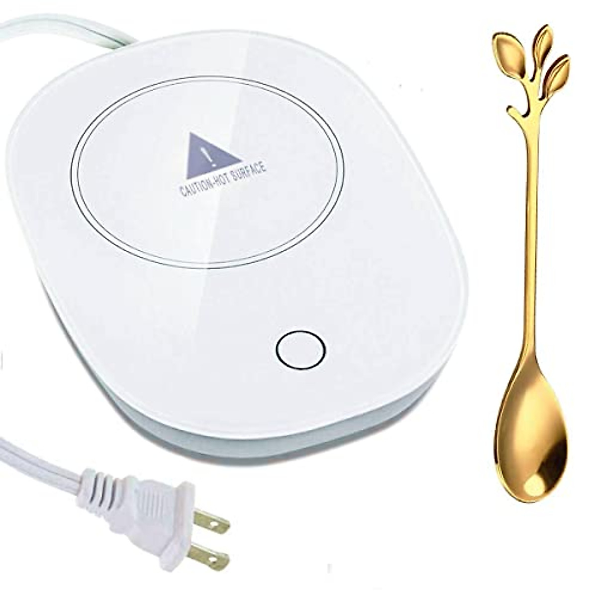 Ariskey Coffee Mug Warmer with Spoon Auto Shut Off Beverage Warmers Electric Thermostatic Smart Cup Warmer Pad for Office and Home Cocoa Tea Water Milk Soup (Up to 131F℉/55℃) with Leave Coffee Spoon