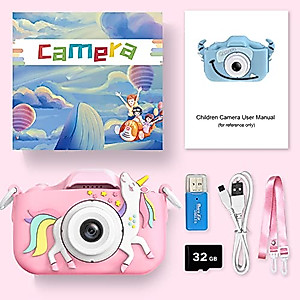 Goopow Kids Camera Toys for 3-8 Year Old Girls,Children Digital Video Camcorder Camera with Unicorn Soft Silicone Cover, Best Christmas Birthday Festival Gift for Kids - 32G SD Card Included