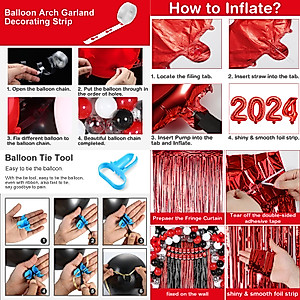 BBTO Graduation Decorations 2024 Graduation Party Supplies Congrats Grad Banner Confetti Star Balloons Foil Fringe Curtain Tablecloth for College High School Grad Decor (Red, Black)