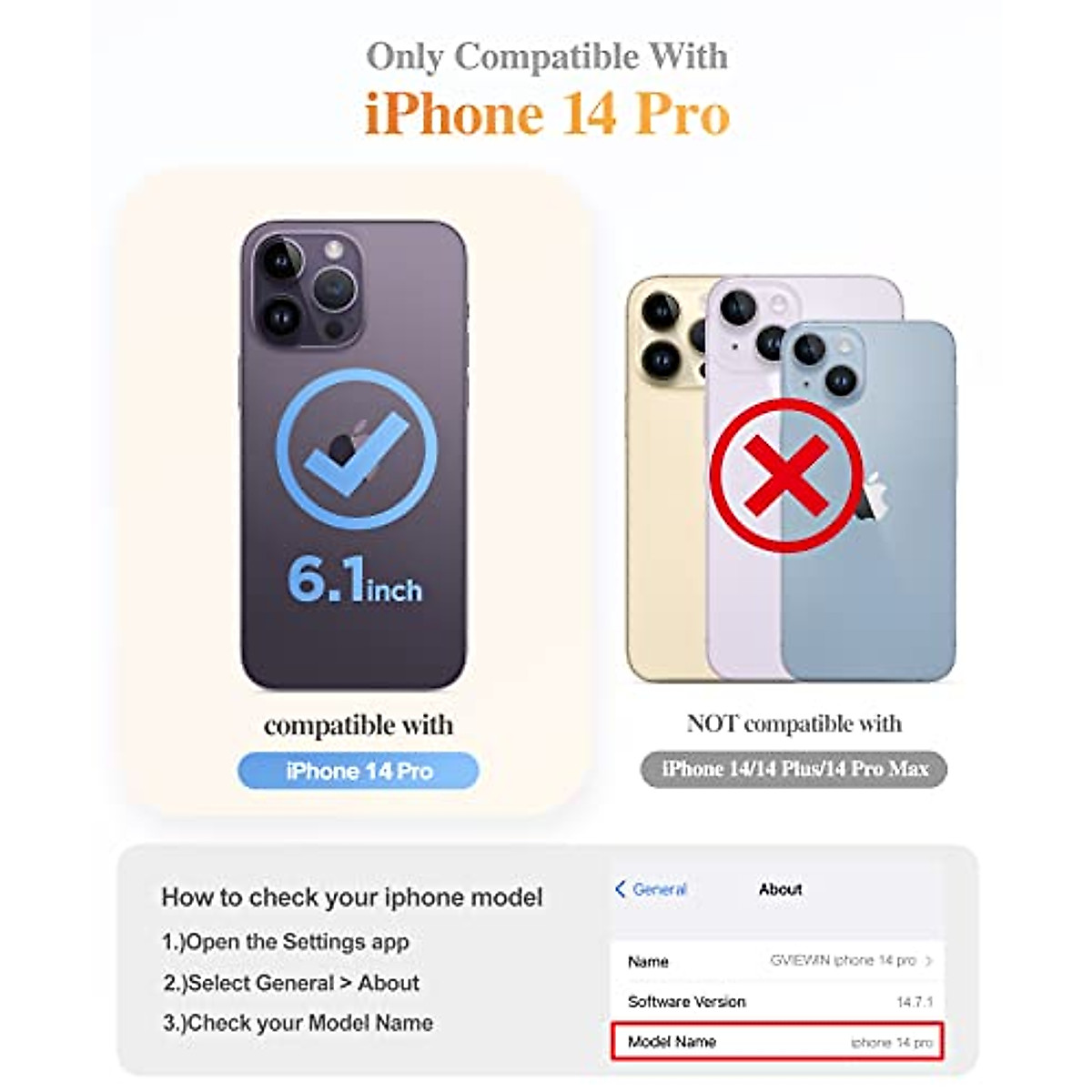 GVIEWIN iPhone 14 Pro Case with Screen Protector & Camera Lens Protector, [Compatible with MagSafe] Clear Floral Shockproof Protective Hard PC+TPU Bumper Women, Cherry Blossoms/Purple