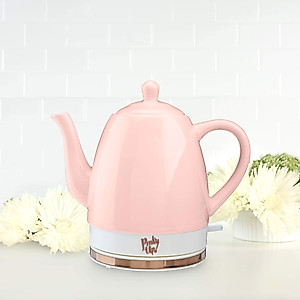 Pinky Up Noelle 1.5 L Ceramic Gooseneck Spout Electric Tea Kettle with Temperature Control - Cordless Design for Boiling Water Pot, Pink, Rose Gold