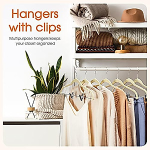 Cozymood Velvet Skirt Hangers - Pack of 24 - Velvet Hangers with Clips Ultra Thin Non Slip Velvet Pants Hangers Space Saving Clothes Hanger for Trouser, Skirts, Jeans, Dress (Beige)