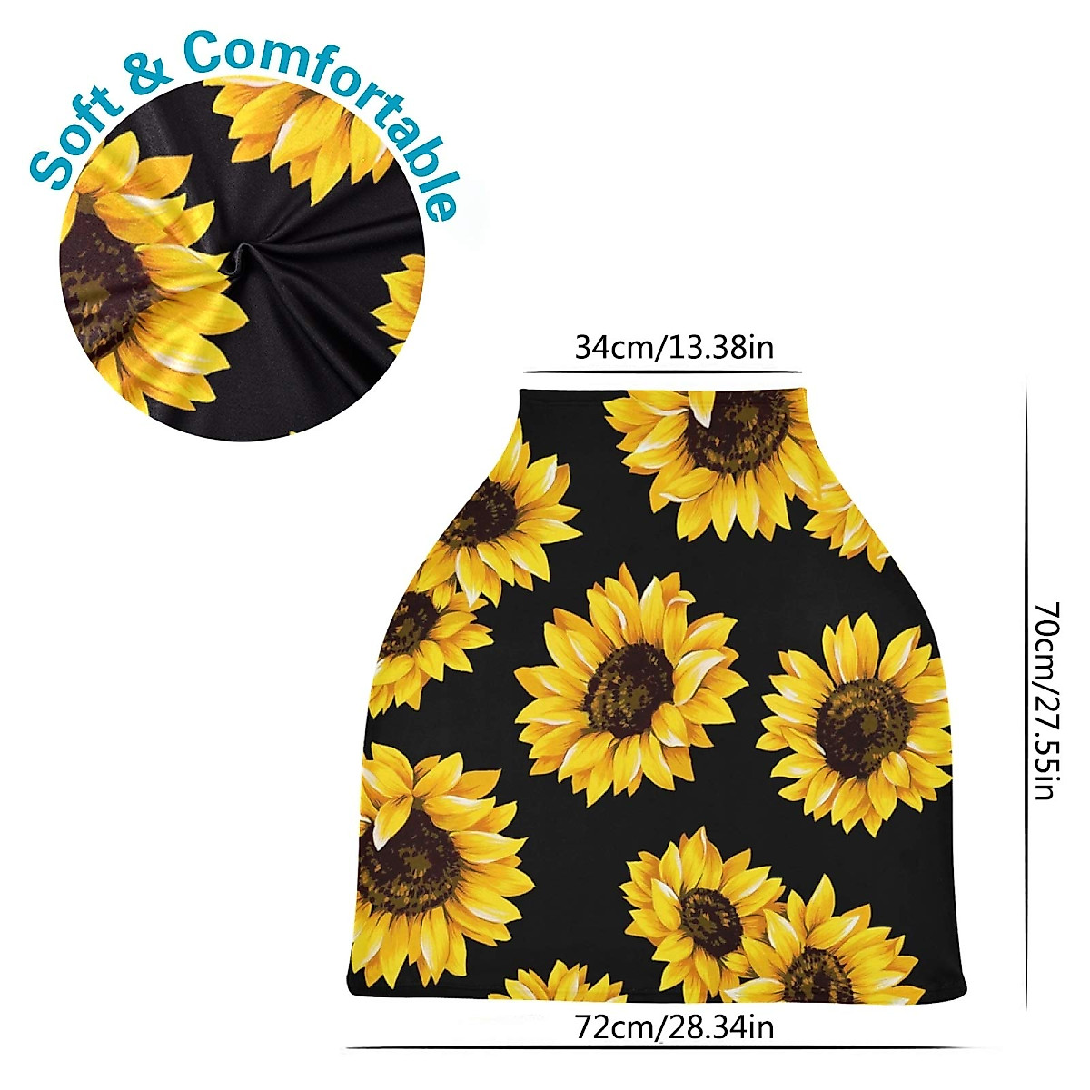 WELLDAY Baby Car Seat Covers Black Sunflower Stretchy Breastfeeding Scarf Breathable Infant Carseat Canopy Nursing Covers Multi Use for Stroller High Chair Shopping Cart Boys and Girls