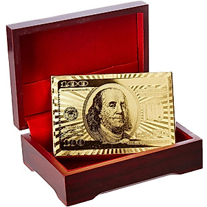 Gold Plated Playing Cards Poker with Wooden Gift Box Case Make Your Magic Tricks More Luxurious & Creative for Family & Friend