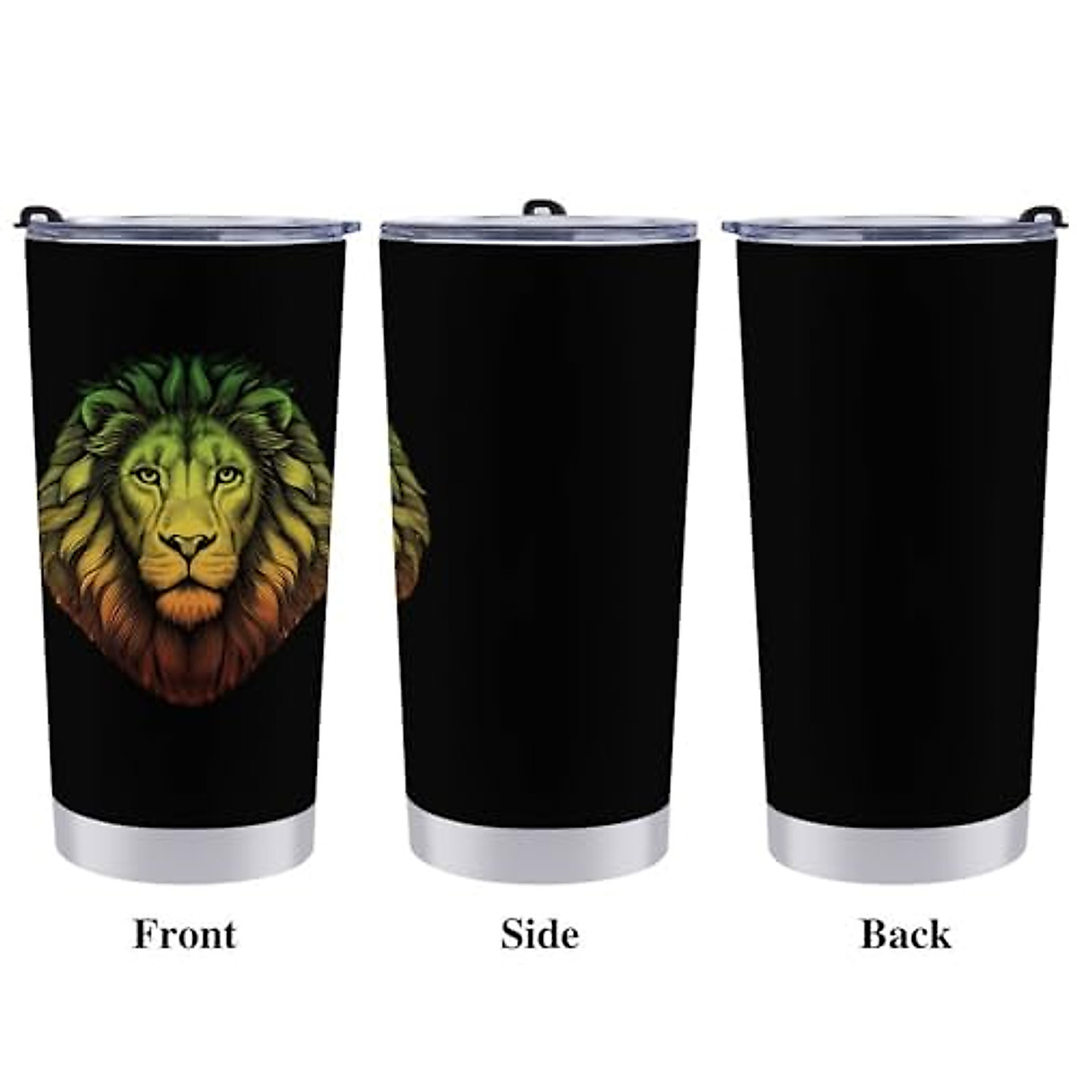 Rasta Lion Head 20 Oz Travel Coffee Mug with Lid Tumbler Drinking with Straw Brush Water Car Cup