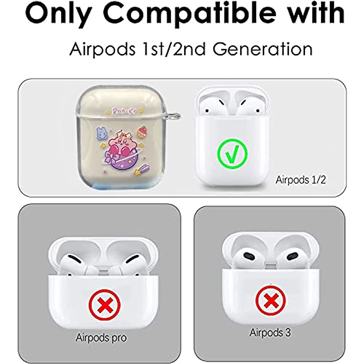 Cute AirPods Case with Kawaii Kabi Keychain for AirPods 2/1 Case,Funny Cartoon Anime AirPod Cover,Clear Kawaii Shockproof Protective Skin Soft Silicone Case for Women Girls Boys Kids