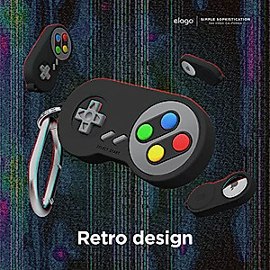 elago W5 Case Keychain Compatible with Apple AirTags - Drop Protection, Carabiner Key Ring, Classic Handheld Gaming Console Design (Track Dogs, Keys, Backpacks, Purses) Device Not Included [Black]