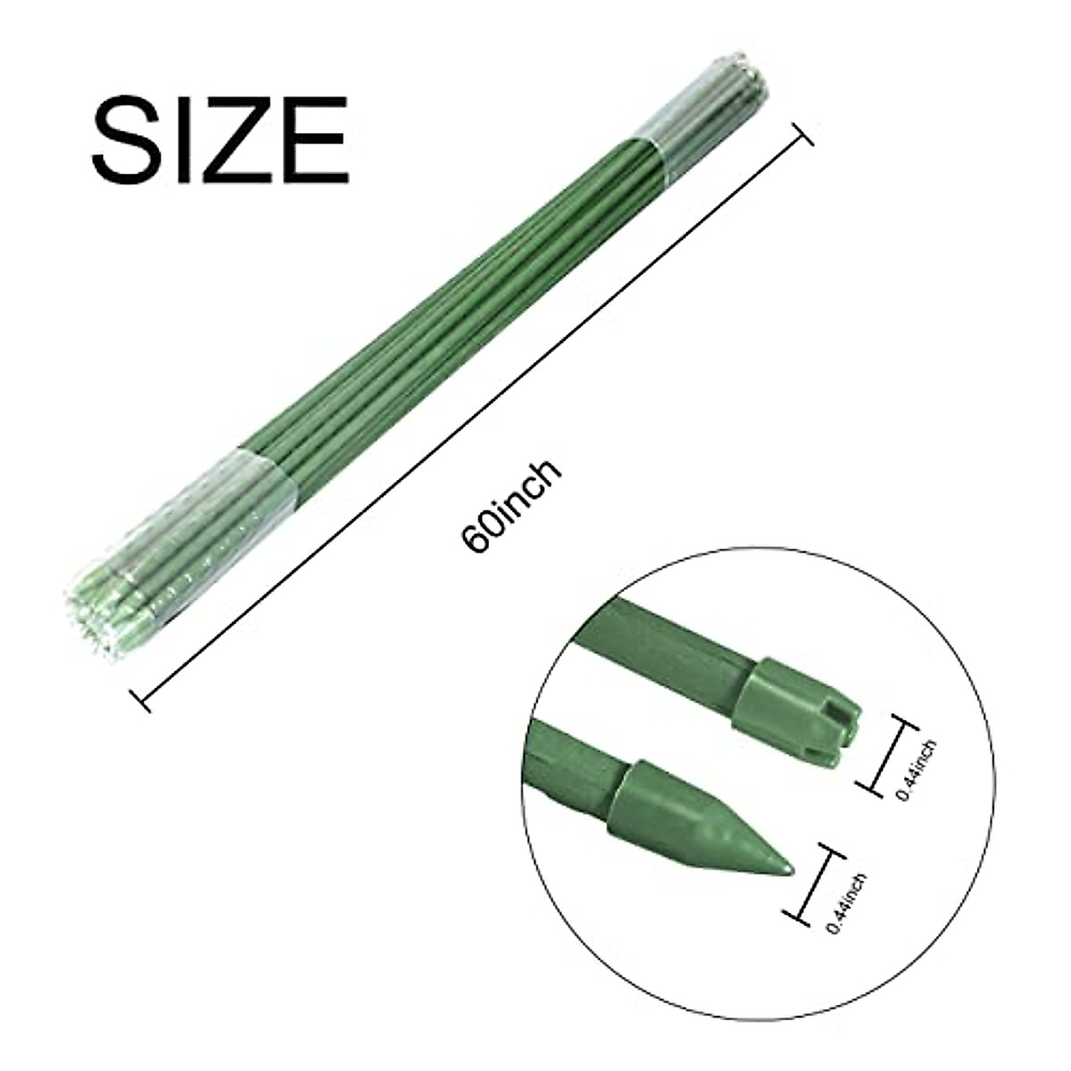 Garden Stakes 60 Inches Plastic Coated Hollow Steel Plant Stakes, Tomato Stakes, Pack of 25