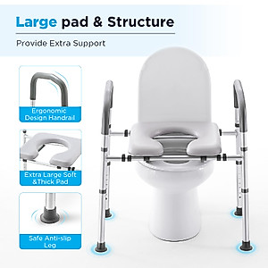 Meoflis Raised Toilet Seat with Handles, Adjustable Width and Height Elevated Toilet Seat Riser Seniors, Safety Handicap Toilet Seat for Elderly, Pregnant 350 lbs Heavy Duty