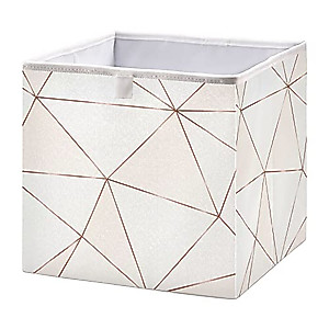ALAZA Collapsible Storage Cubes Organizer,Stylish Rose Gold Triangles Storage Containers Closet Shelf Organizer with Handles for Home Office