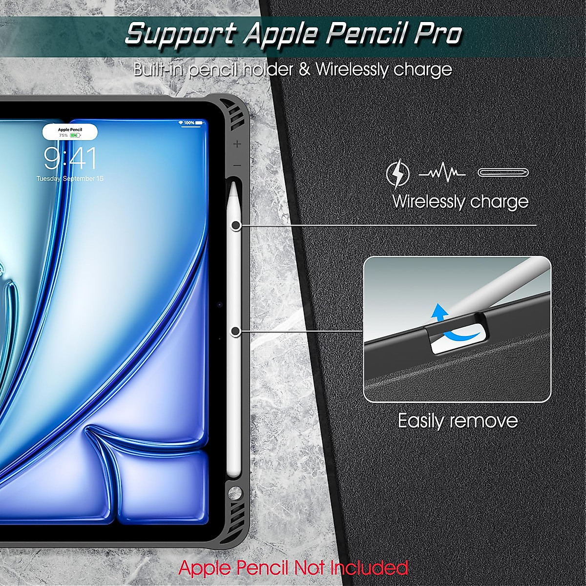 FINTIE CaseBot Magnetic Stand Case for iPad Air 11-inch M2 (2024), iPad Air 5th / 4th Generation (2022/2020) 10.9 Inch - Multiple Angles Shockproof TPU Cover with Pencil Holder - Black