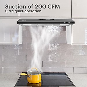 CIARRA Black Range Hood 30 inch Under Cabinet Ductless Range Hood Vent for Kitchen with Anti-fingerprint Design, 3 Speed Exhaust Fan