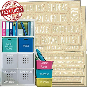 Talented Kitchen 142 White Office & Crafts Organization Labels. Clear Preprinted Stickers. Canister & Bin Labels to Declutter Craft Closet & Work Space