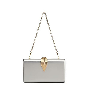 Beaguful Women's Fashion Evening Bags with Golden Leaves Crossbody Shoulder Handbag Chain Removable Silver