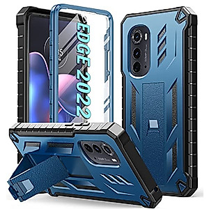 FNTCASE for Motorola Moto Edge 2022 Case: Drop Proof Protection Cover with Kickstand | Matte Textured Shockproof TPU | Military Grade Protective Sturdy 5G Phone Case - Blue(Not for Edge 2021)