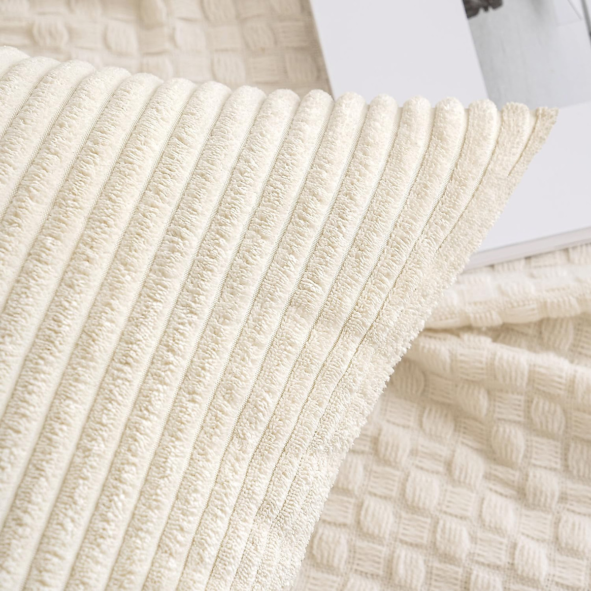 MIULEE Pack of 2 Corduroy Pillow Covers Soft Soild Cushion Cases Decorative Square Throw Pillow Covers Cream White Pillowcases for Sofa Bedroom Car 18 x 18 Inch 45 x 45 Cm