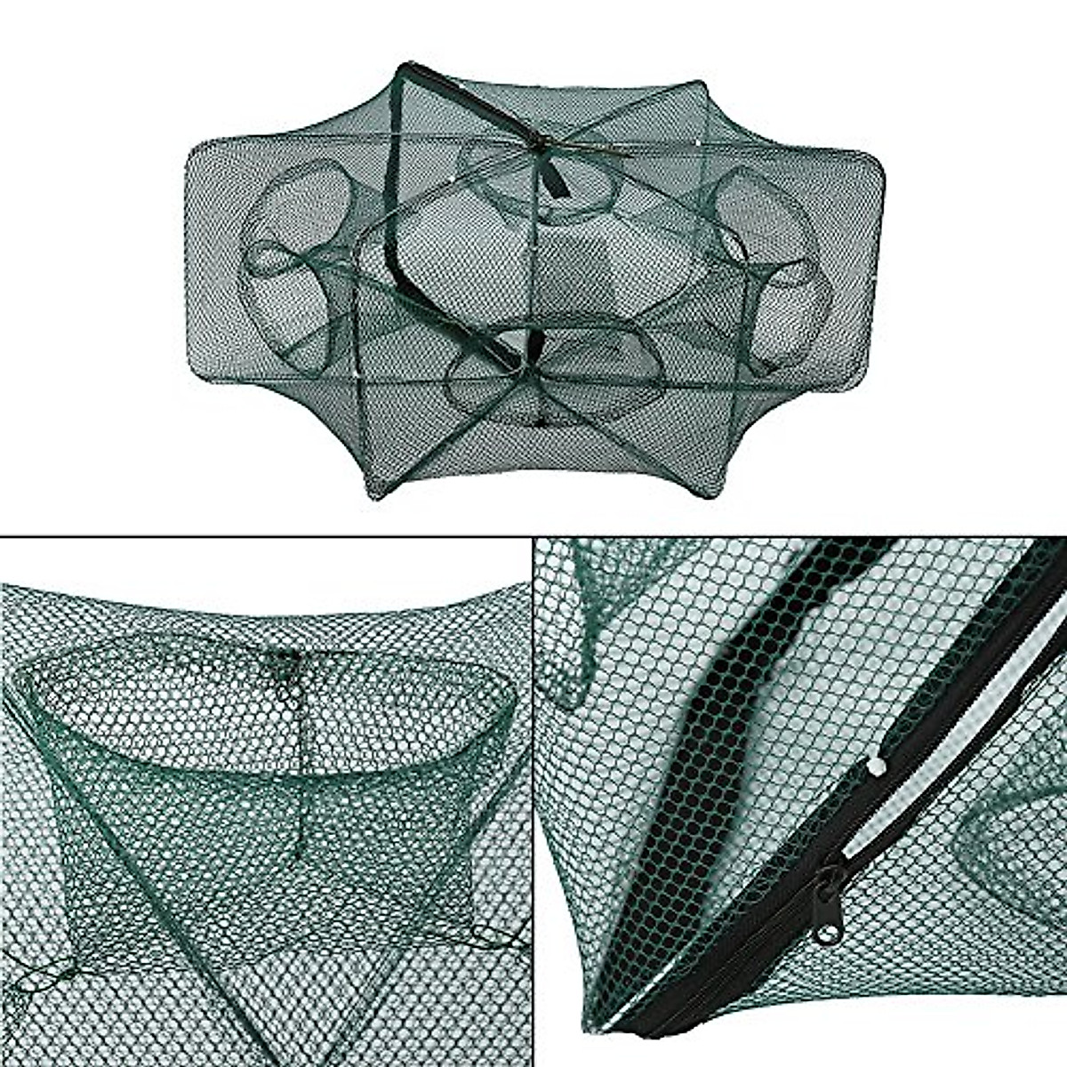 Automatic Fishing Trap Net Nylon Foldable Fishing Bait Trap Fishing Gear for Crab Minnow Shrimp(6 Hole)