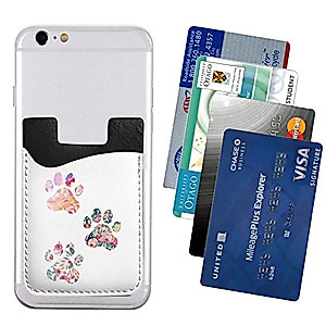 Floral Paw Print Trio Cell Phone Card Holder Stretchy Wallet Pocket Credit Card ID Case Pouch Sleeve 3M Adhesive Sticker Compatible with iPhone Samsung Galaxy Android Smartphones