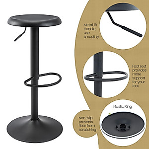 Brage Living Adjustable Bar Stool, Swivel Round Metal Airlift Barstool, Backless Counter Height Bar Chair for Kitchen Dining Room Pub Cafe, 1 pc (Black)