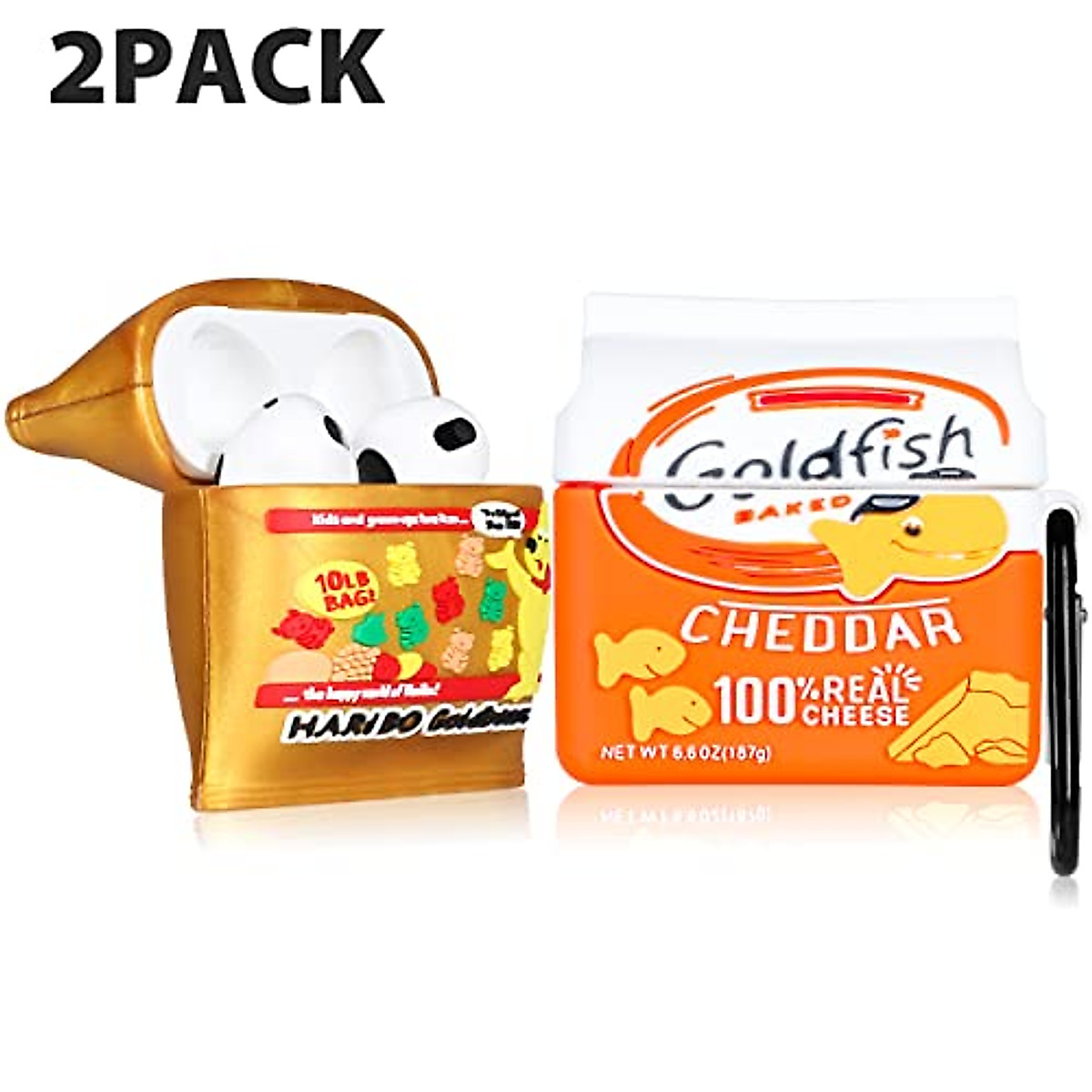 2 Pack Gkv for Airpods 3 Case for Airpod 3 (2021) Cover Unique Funny Fun Cute 3D Food Design Air Pods 3rd Generation Silicone Shell Cases for Girls Teen Boys Kids Gold Bear+Fish Biscuits