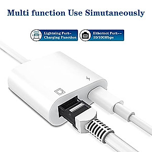 Lightning to Ethernet Adapter, [Apple MFi Certified] 2 in 1 RJ45 Ethernet LAN Network Adapter with Charge Port Compatible with iPhone/iPad/iPod, Plug and Play, Supports 100Mbps Ethernet Network