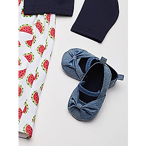 Hudson Baby Baby Girl Cotton Dress, Cardigan and Shoe Set, Watermelon, 9-12 Months