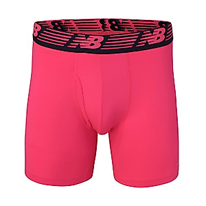 New Balance Men's 6" Boxer Brief Fly Front with Pouch, 3-Pack,Pink Zing/Pigment/Steel, Large (36"-38")