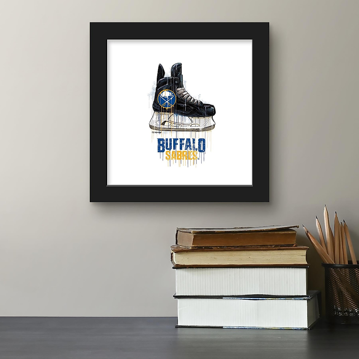 Trends International Gallery Pops NHL Buffalo Sabres - Drip Skate Wall Art, Black Framed Version, 12" x 12"