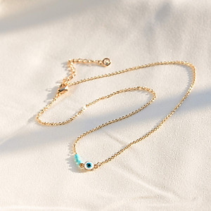 MEVECCO Gold Dainty Evil Eye Choker Necklace,14K Gold Plated Cute Tiny Three Blue Turquoise/Evil Eye Protection Charm Minimalist Choker Necklace for Women