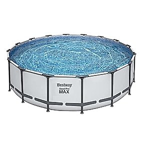 Bestway Steel Pro MAX 16 Foot x 48 Inch Round Metal Frame Above Ground Outdoor Swimming Pool Set with 1,000 Filter Pump, Ladder, and Cover