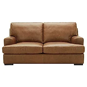 Amazon Brand - Stone & Beam Lauren Genuine Leather Down Filled Oversized Loveseat Sofa, 74"W, Cognac