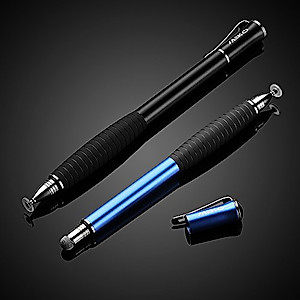 MEKO [2nd Gen] Universal Disc Stylus Pens, [2 in 1 Precision Series] Apple iPhone iPad Stylus Pencil,Work for All Touch Screen Devices(2Pcs/6tips,Black/Blue)