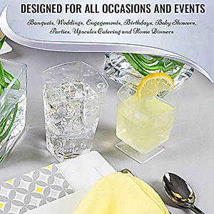 Kaya Clear Square Plastic Cups - 8 oz. (Pack of 14) - Versatile & Elegant Design, Perfect for Parties, Gatherings & Everyday Use