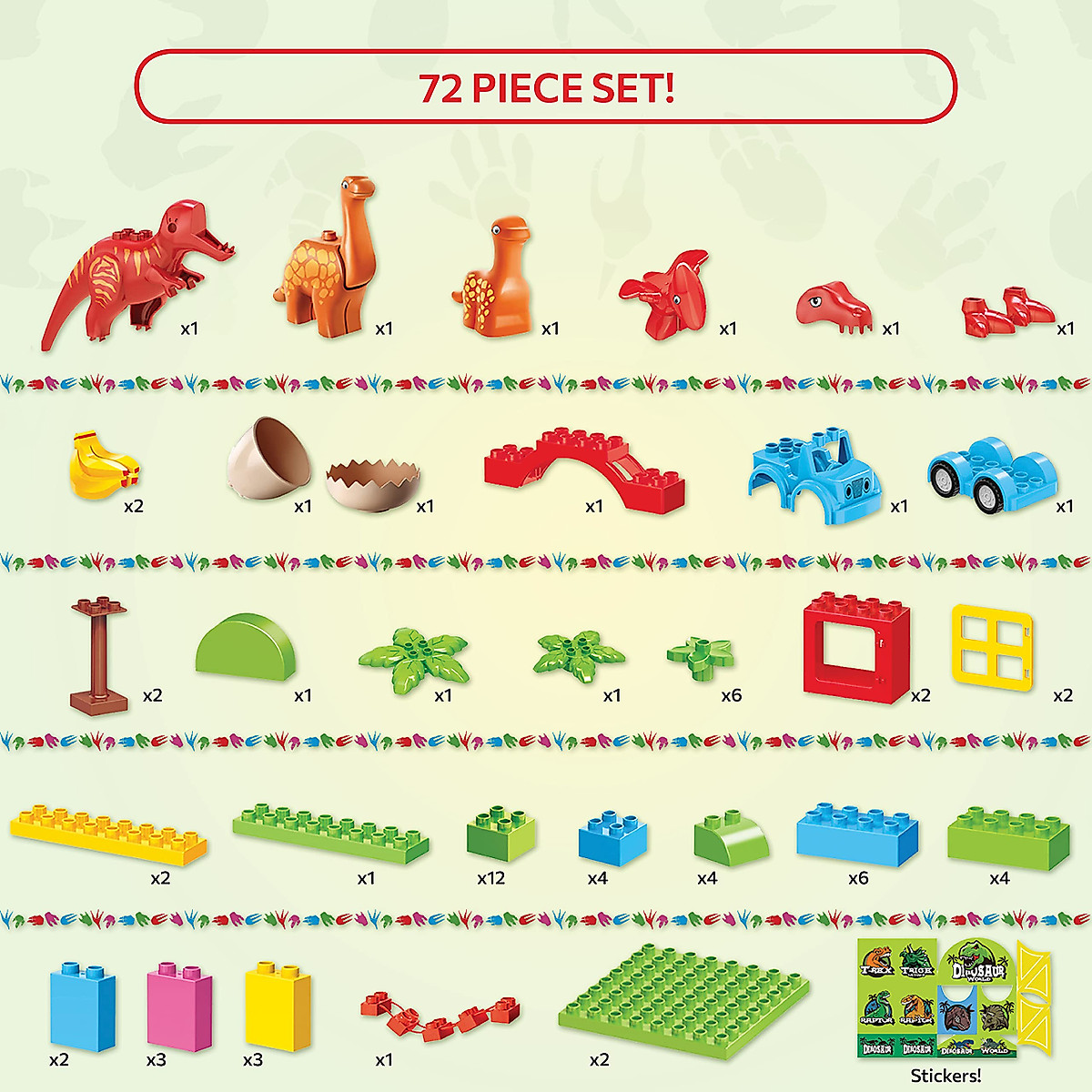 ToyVelt Dinosaur Blocks Toy 72 Piece Jurassic Era, Children's Dinosaur Blocks, Dinosaur Blocks for Kids 3-5, Dino Building Blocks, Dinosaur Building Blocks, for Boys&Girls 3-12 Years Old