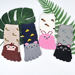 Hellomamma Kids Toe Socks Girls Cute Animal Cat Dog Cotton Sox Five Finger Ankle Sock