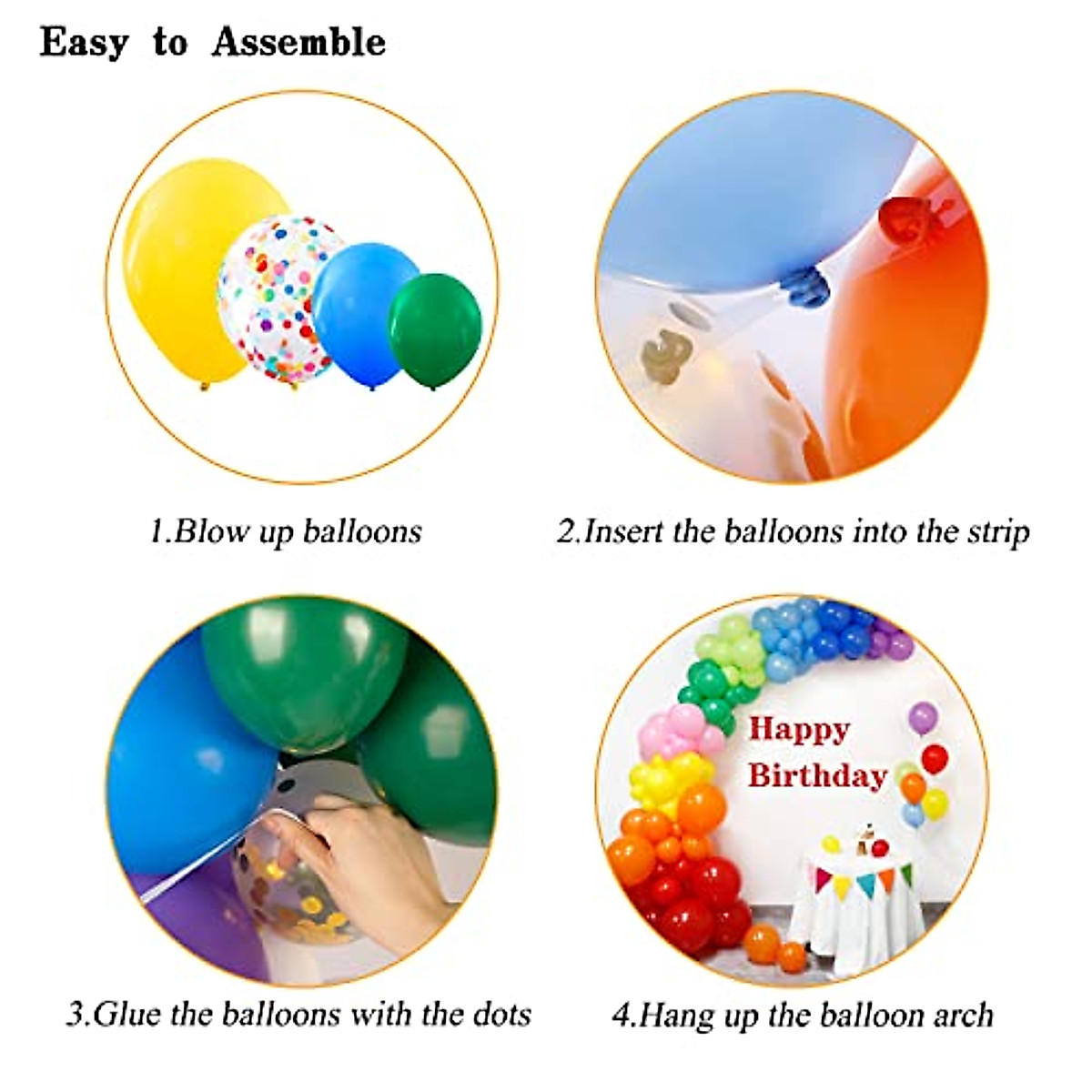RUBFAC Rainbow Balloons Garland Arch Kit, 129pcs 12 Assorted Color Balloons Colorful Party Balloons for Birthday Party Baby Shower Decoration