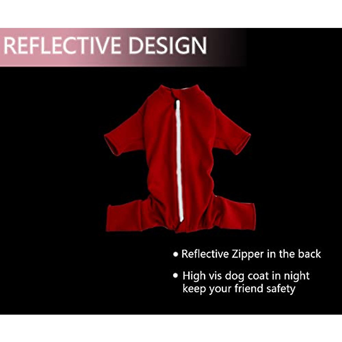 Dog Winter Coat Full Body Warm Coats with Legs Lightweight Fleece Coat Jumpsuit with Reflective Zipper Closure Put on and Off Easy and Safety - Red - M