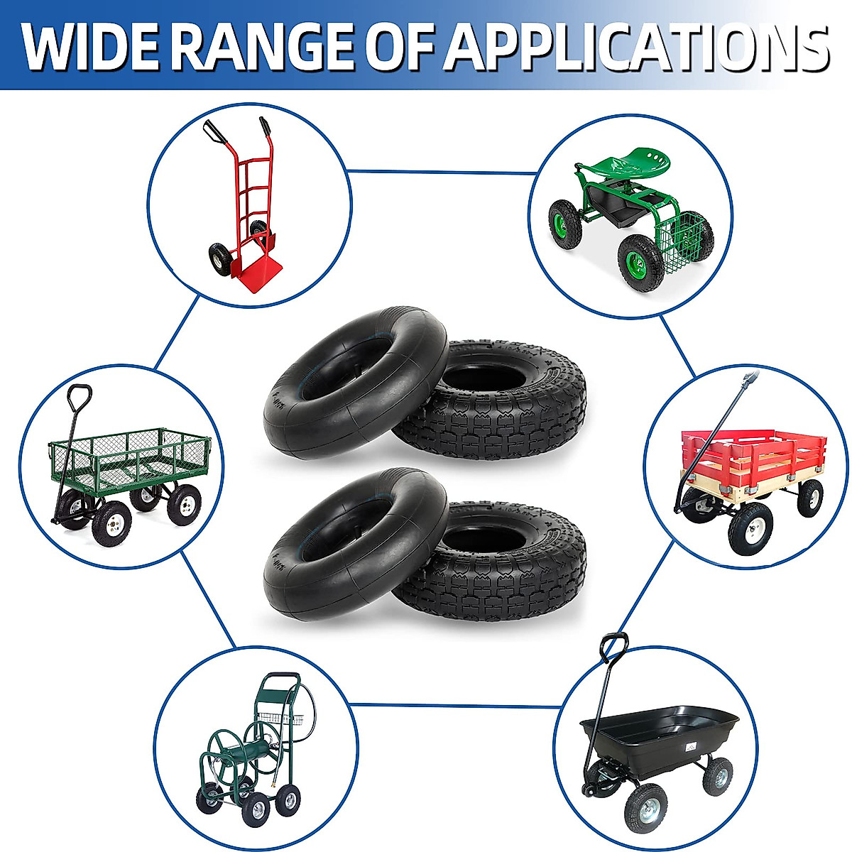 GICOOL 4.10/3.50-4 Replacement Tire and Inner Tube Set, 2 Pack, 10" Heavy Duty Tire and Tube, TR-13 Straight Valve Stem, for Hand Truck Trolley Dolly Garden Wagon Cart Wheel Replacement